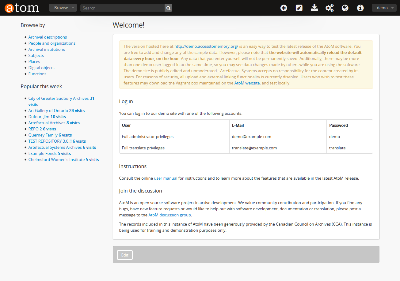 Atom: Access to Memory. The Web Catalog